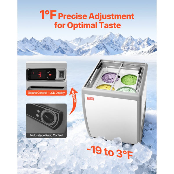 Vevor Ice Cream Display Case Commercial 5.6 Cu. Ft. Chest Freezer with ...