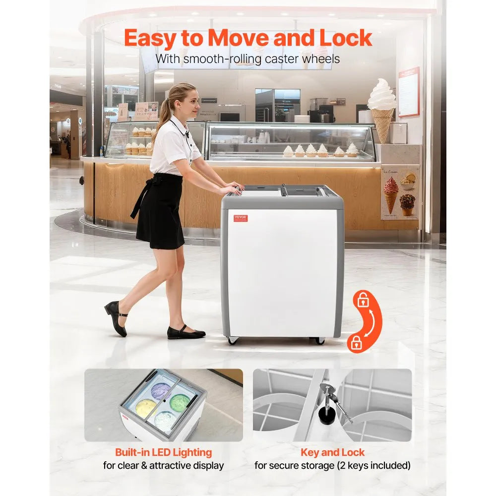 Vevor Ice Cream Display Case Commercial 5.6 Cu. Ft. Chest Freezer with ...