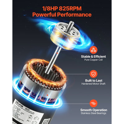 Vevor Condenser Fan Motor with Capacitor 1/8HP 825RPM 208-230V Replace ...