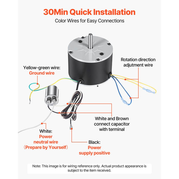Vevor Condenser Fan Motor with Capacitor 1/8HP 825RPM 208-230V Replace ...