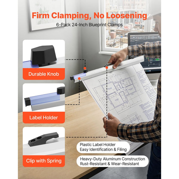 Vevor Blueprint Clamps 24" Aluminum Hanging Clips 6-Pack New – FactoryPure