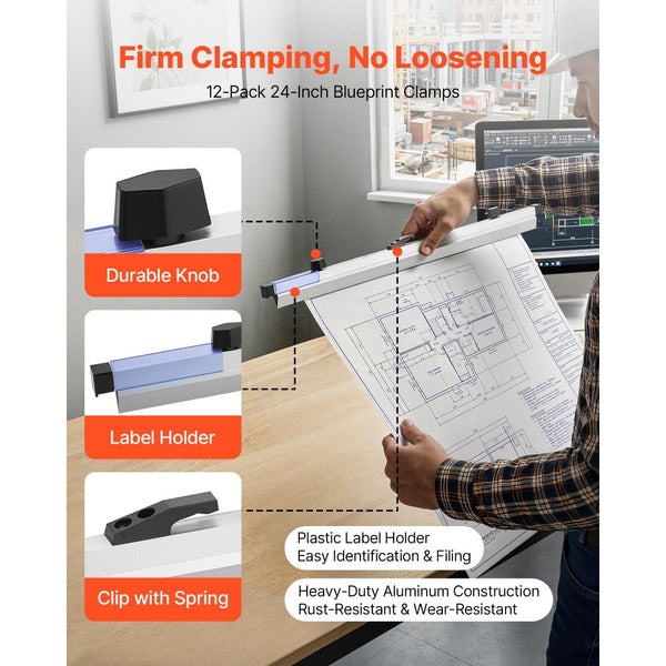 Vevor Blueprint Clamps 24" Aluminum Hanging Binding Strips Document St ...