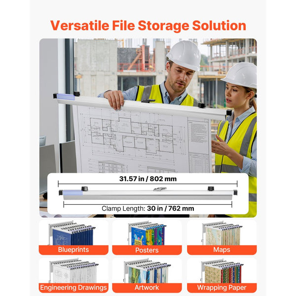 Vevor Blueprint Clamps 30" Aluminum Hanging Document Storage 6-Pack Ne ...