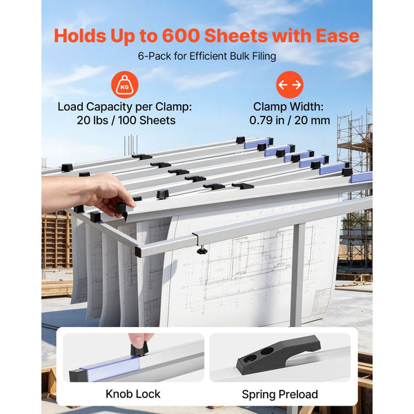 Vevor Blueprint Clamps 30" Aluminum Hanging Document Storage 6-Pack Ne ...