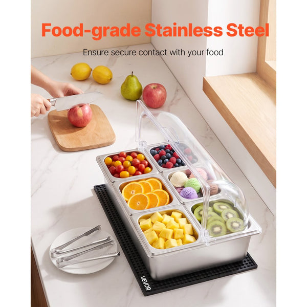 Vevor Food Serving Display Container Ice-Cooled Salad Server Buffet Co ...