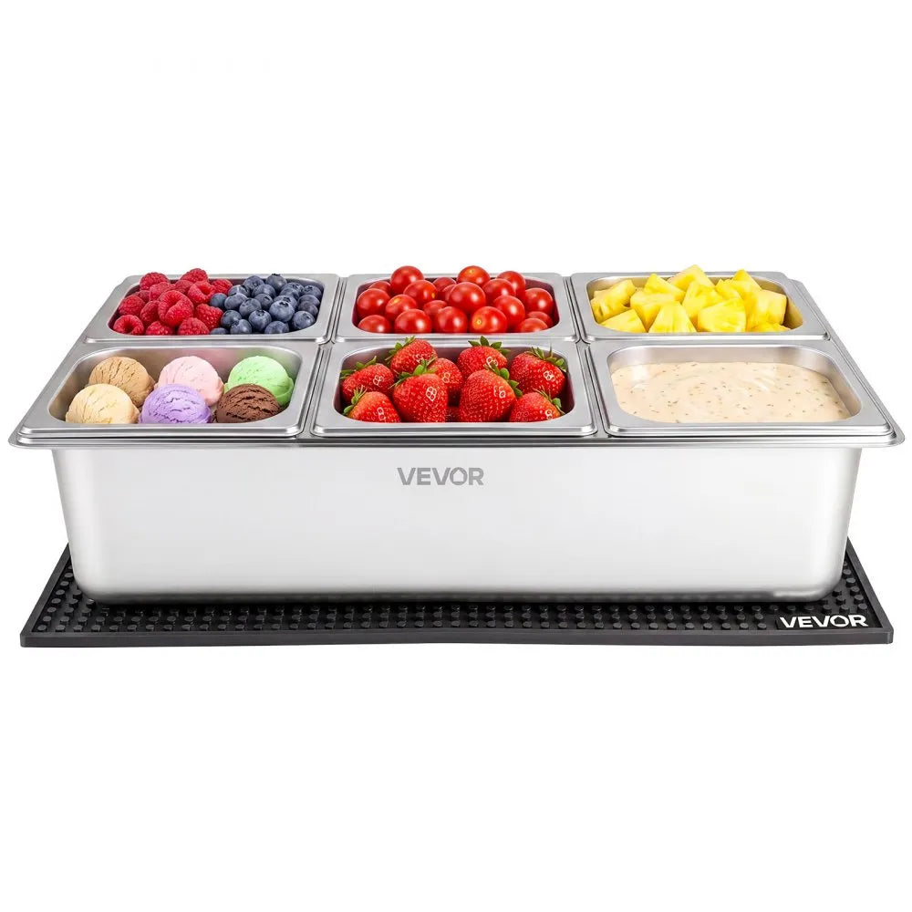 Vevor Food Serving Display Container Stainless Steel Ice Cooled Buffet ...