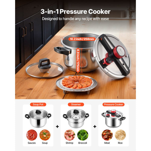 Vevor Pressure Cooker 10 Qt Stainless Steel Stovetop Pressure Canner N ...