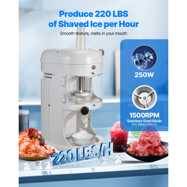 Vevor Ice Shaver Commercial Fluffy Shaved Ice Machine 220 lbs/h White ...