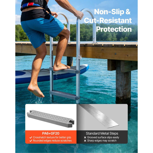 Vevor Dock Ladder Removable 3-Step Aluminum Alloy Boat Swim Ladder New ...