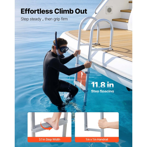 Vevor Dock Ladder Removable 3-Step Aluminum Alloy Boat Swim Ladder New ...