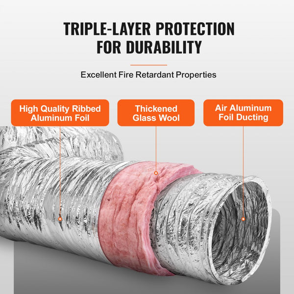 Vevor Flexible Duct 6" x 25' Insulated Dryer Vent Hose New – FactoryPure
