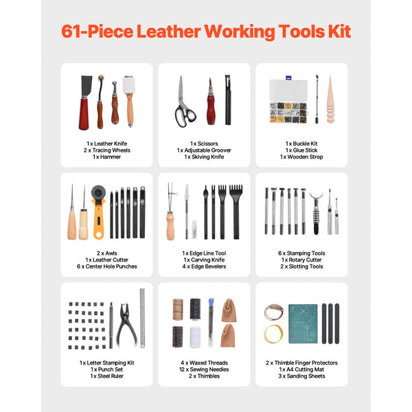 Vevor Leather Working Tools Kit 61-Piece Leather Craft Set New ...