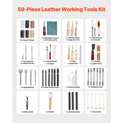 Vevor Leather Working Tools Kit 59-Piece All-in-One Set New – FactoryPure