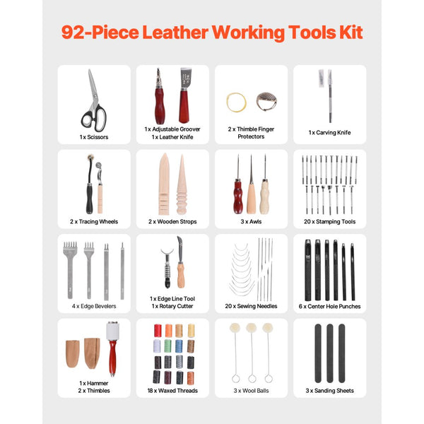 Vevor Leather Working Tools Kit 92-Piece Crafting Set with Storage Bag ...