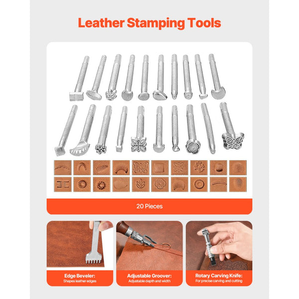Vevor Leather Working Tools Kit 92-Piece Crafting Set with Storage Bag ...