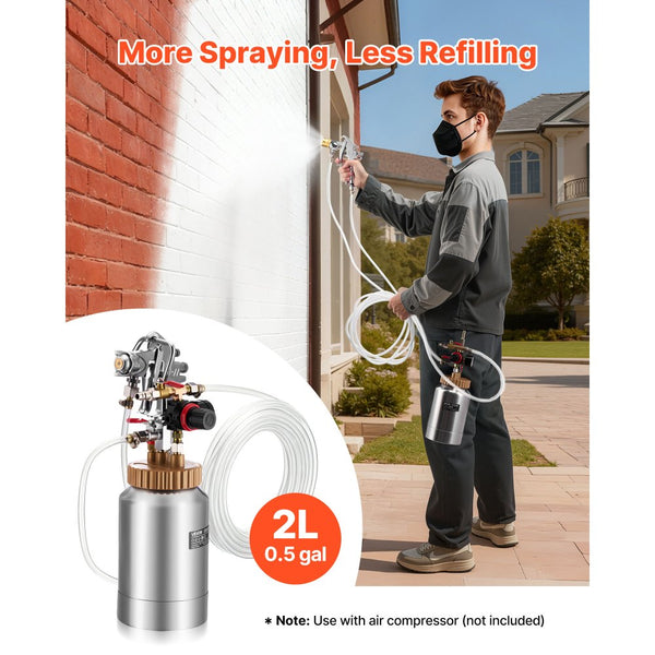 Vevor Pressure Paint Pot 0.5 Gal 2 L Paint Sprayer with Dual Spray Gun ...