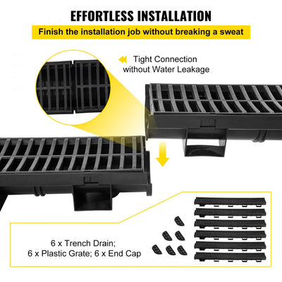 Vevor Channel Drain Trench Drain System with Plastic Grate 5.8" x 3.1 ...