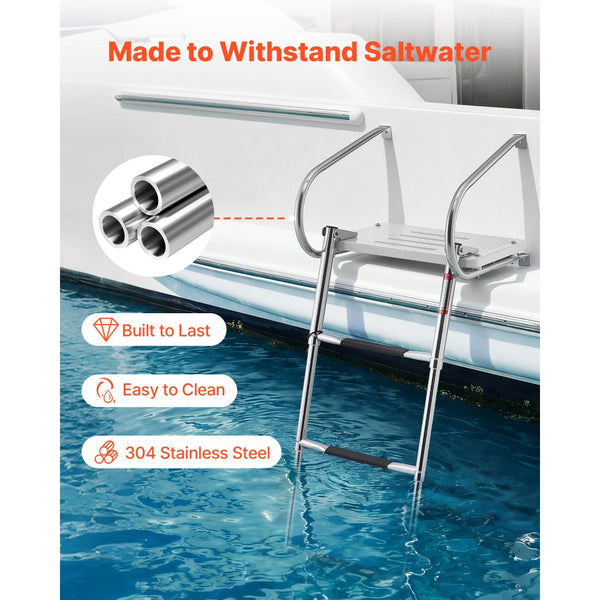 Vevor Boat Ladder 3-Step Stainless Steel Telescoping Folding Swim Deck ...