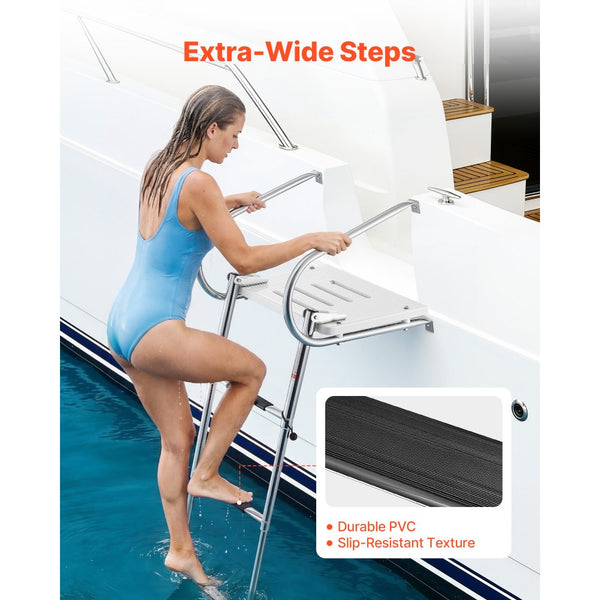 Vevor Boat Ladder 3-Step Stainless Steel Telescoping Folding Swim Deck ...
