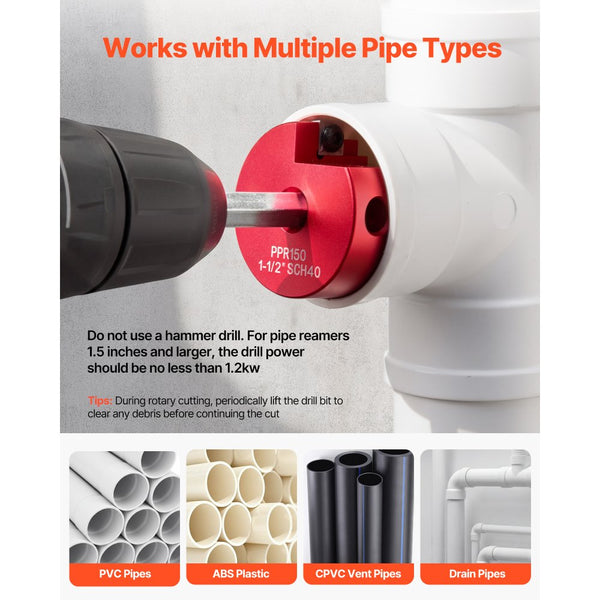 Vevor PVC Pipe Reamer Kit 5-Piece Socket Saver for 1-1/4" to 4" Pipes ...