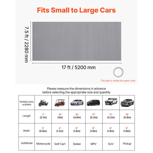 Vevor Garage Floor Roll Diamond Plate PVC Mat 7.5' x 17' Silver Gray N ...