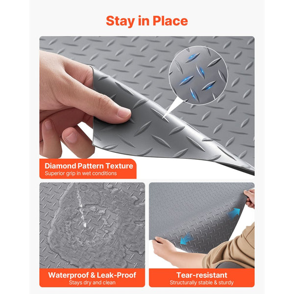 Vevor Garage Floor Roll Diamond Plate PVC Mat 7.5' x 17' Silver Gray N ...