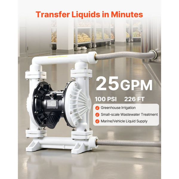 Vevor Diaphragm Pump Air-Operated Double 25 GPM 1" Ports Waste Oil Tra ...