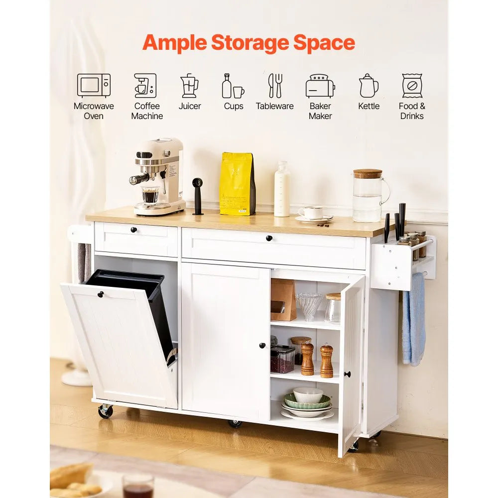 Vevor Kitchen Island Cart 60" with Drop Leaf Wheels Storage New ...