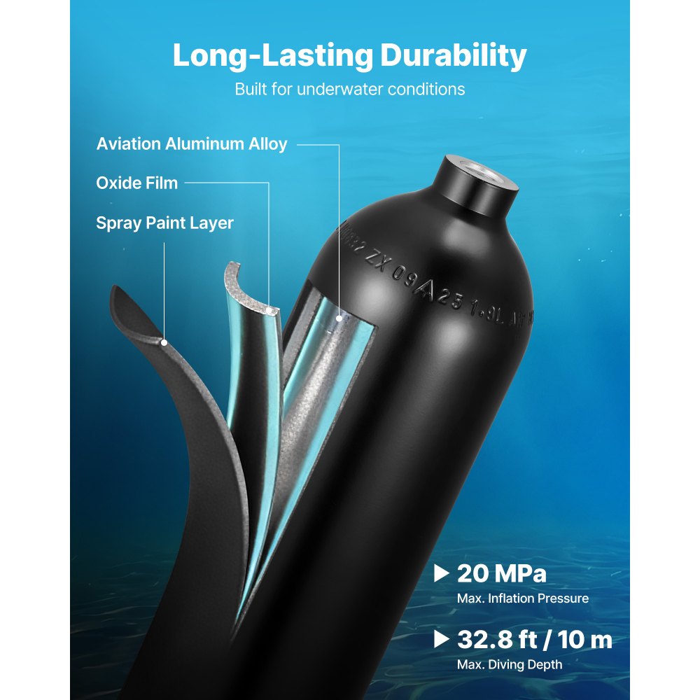 Vevor Diving Tank Mini Scuba 1.9L Portable Underwater Breathing Cylind ...