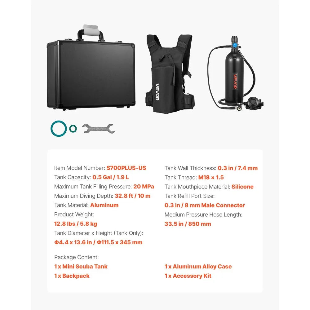 Vevor Diving Tank Mini Scuba 1.9L Portable Underwater Breathing Cylind ...