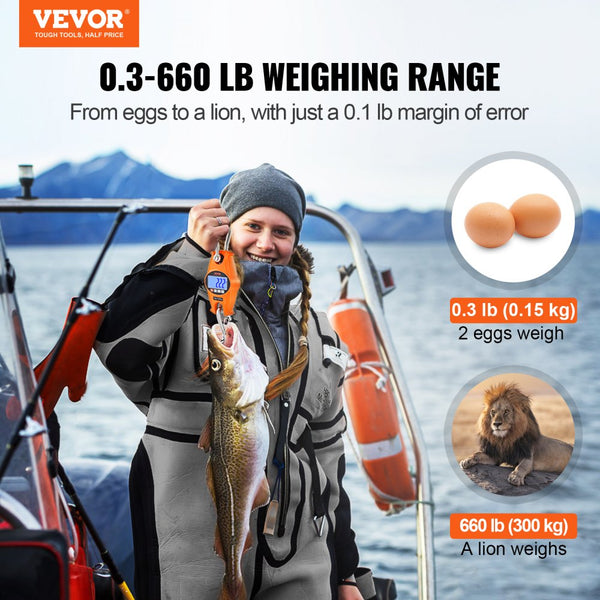 Vevor Crane Scale 660 lbs Digital Hanging Scale with LCD Screen Orange ...