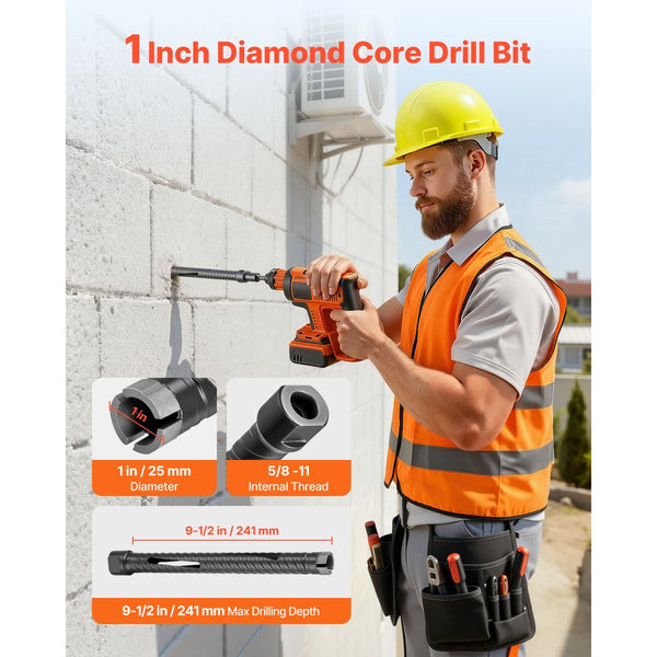Vevor Core Drill Bit 1" Diamond Dry Coring Bit with 3 Adapters New ...
