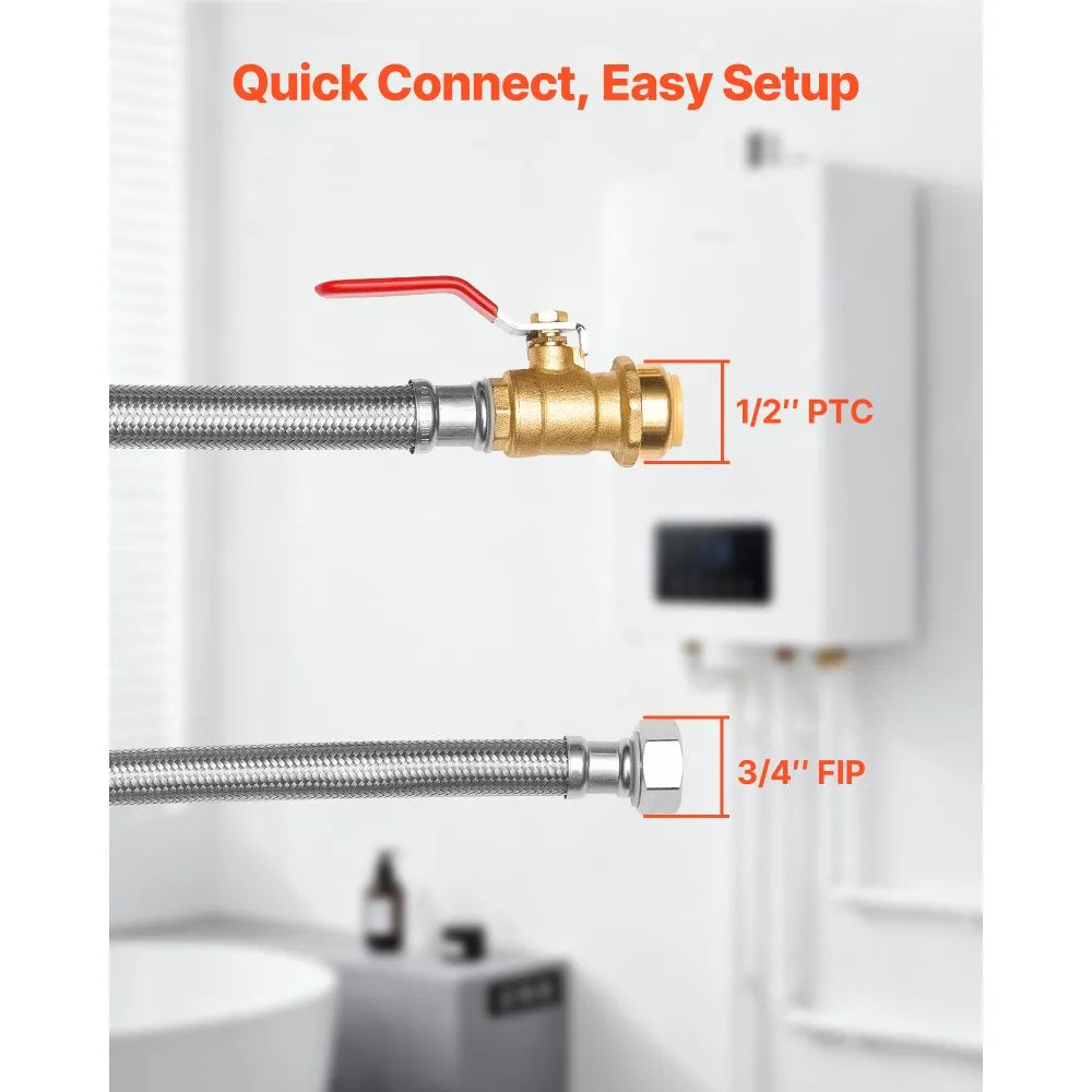 Vevor Water Heater Connector Kit Push-Fit Valve Flexible Supply Line 1 ...