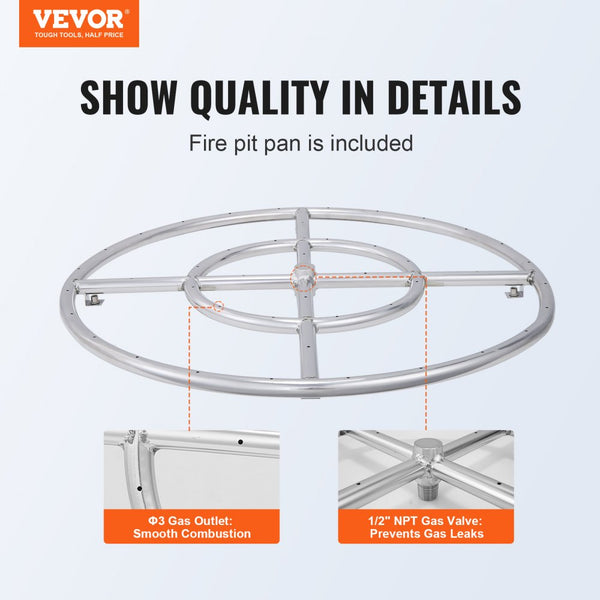 Vevor Fire Pit Burner 24" Round Drop-In Stainless Steel 92,000 BTU New ...