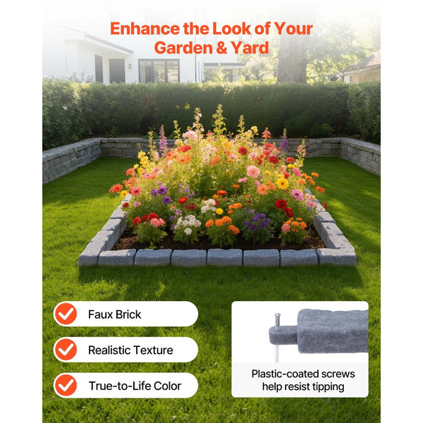 Vevor Landscape Edging Faux Stone No-Dig Garden Border Kit 15.5' Gray ...