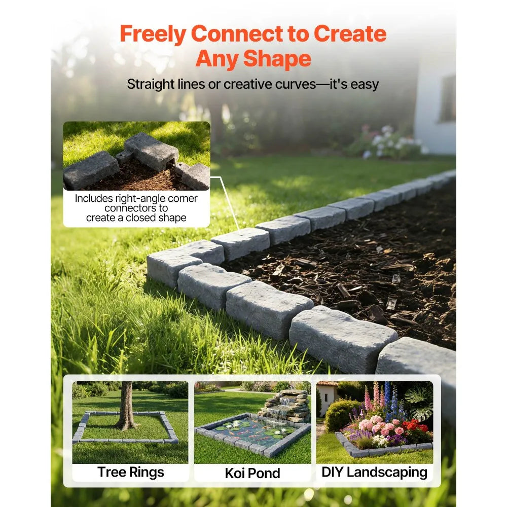Vevor Landscape Edging Faux Stone No-Dig Garden Border Kit 15.5' Gray ...