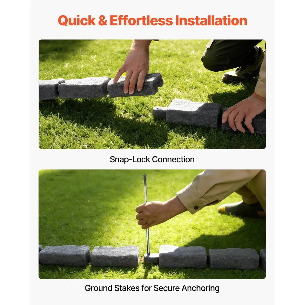 Vevor Landscape Edging Faux Stone No-Dig Garden Border Kit 15.5' Gray ...