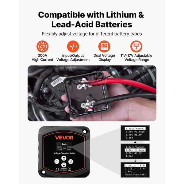 Vevor Battery Isolator Kit Dual Battery 12V 300A Smart VSR with Voltme ...