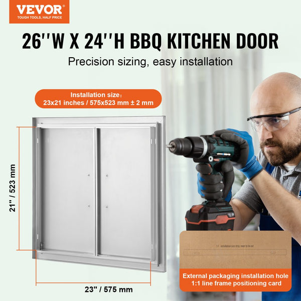 Vevor Access Door Double Outdoor Kitchen Door 26" x 24" Stainless Stee ...