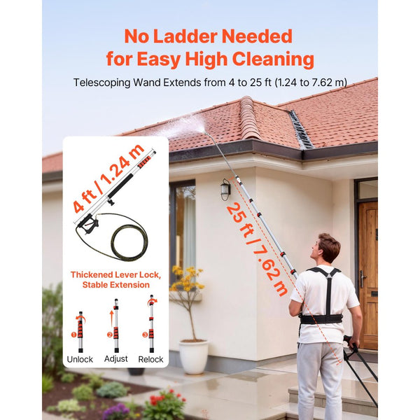 Vevor Pressure Washer Telescoping Wand 25' 4000 PSI Extension Pole Kit ...