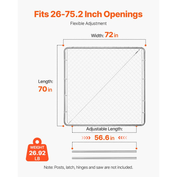 Vevor Chain Link Fence Gate Adjustable Galvanized 70 x 72" Garden Gate ...