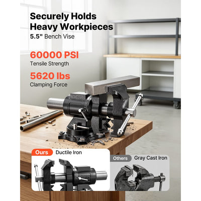 Vevor Bench Vise Heavy Duty 5.5" Double Swivel Rotating Multipurpose w ...