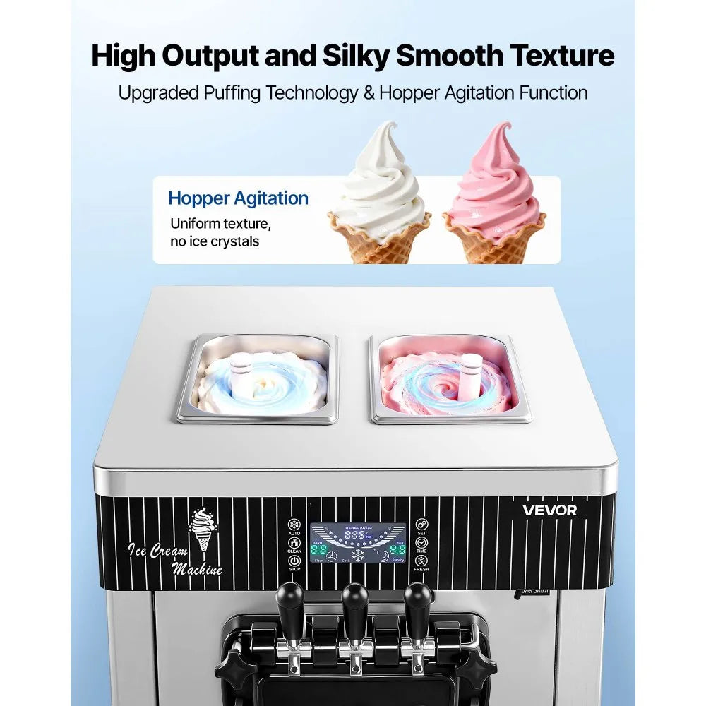 Vevor Ice Cream Machine 3-Flavor Countertop Soft Serve Maker New ...