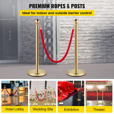 Vevor Stanchion Posts Gold Crowd Control Barrier with Red Velvet Ropes ...