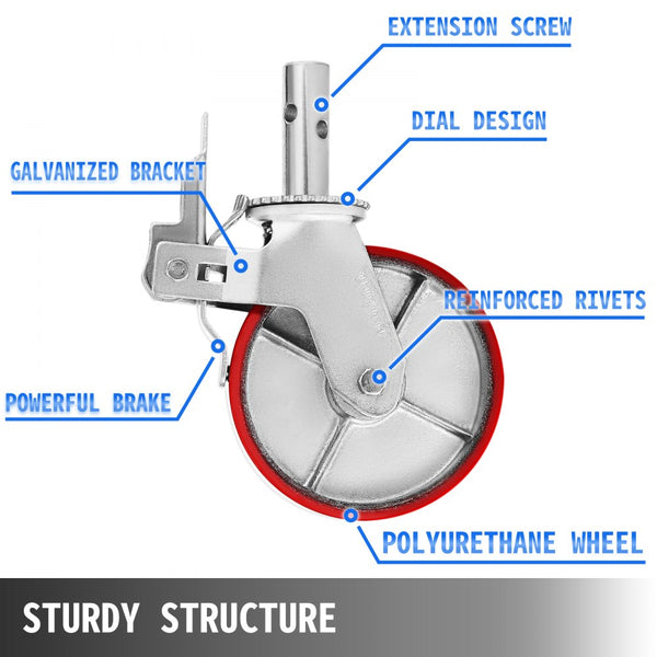 Vevor Scaffolding Casters 8" x 2" Polyurethane Swivel Wheels Set of 4 ...