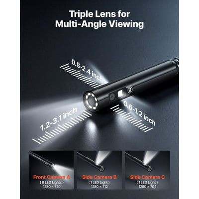 Vevor Borescope Camera Triple Lens Endoscope with Light 5" HD IPS Scre ...