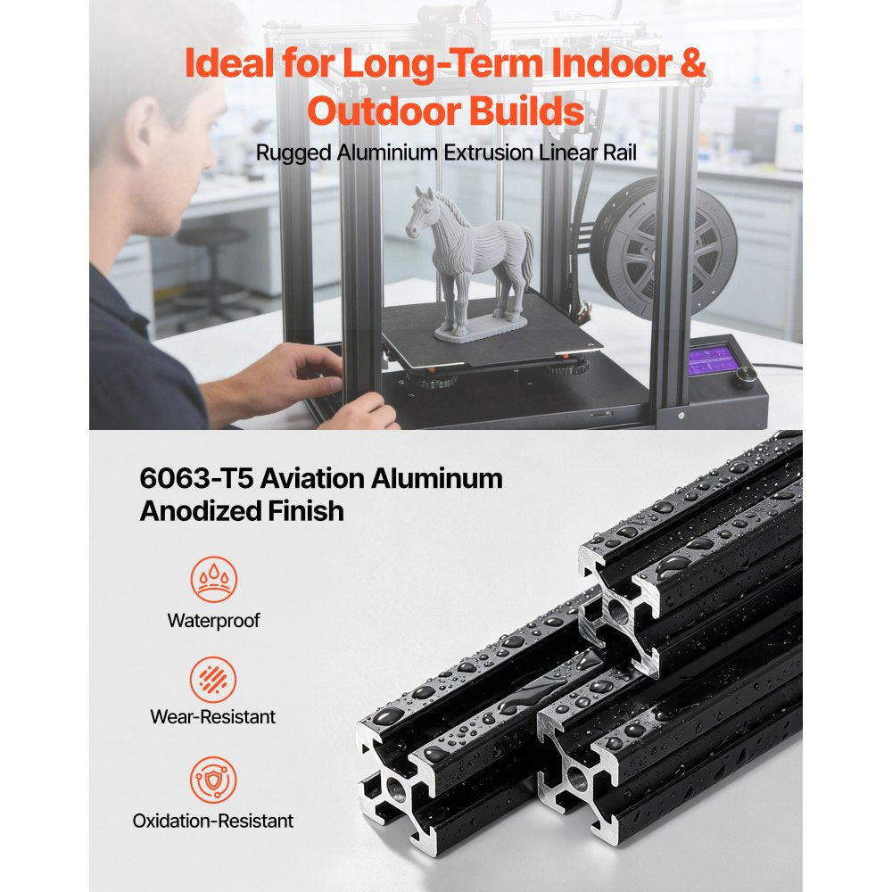 Vevor Linear Rail 10-Pc 2020 Aluminum Extrusion Profile 48" Black New ...