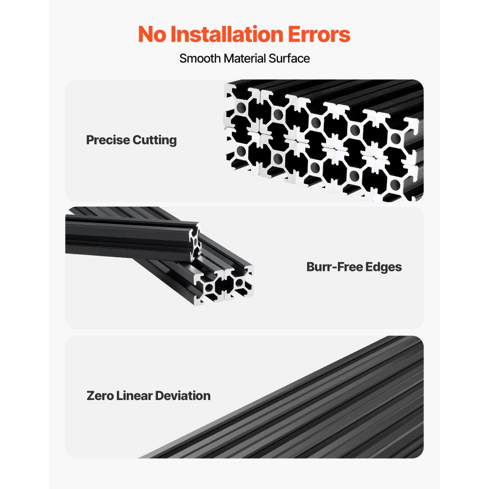 Vevor Linear Rail 10-Pc 2020 Aluminum Extrusion Profile 48" Black New ...