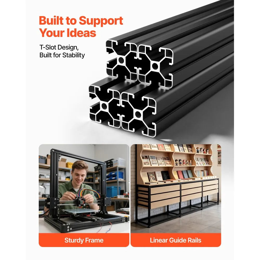 Vevor Aluminum Extrusion Linear Rail 4-Pc 78.74" 2000 mm T-Slot Black ...