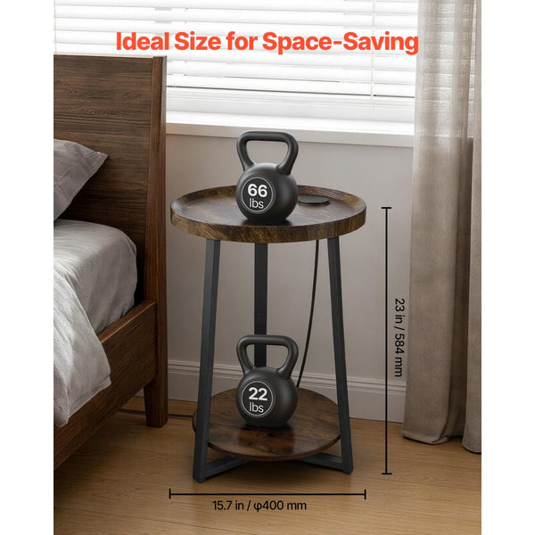 Vevor End Table 2-Tier Round Side Table with USB & AC Charging Port Br ...